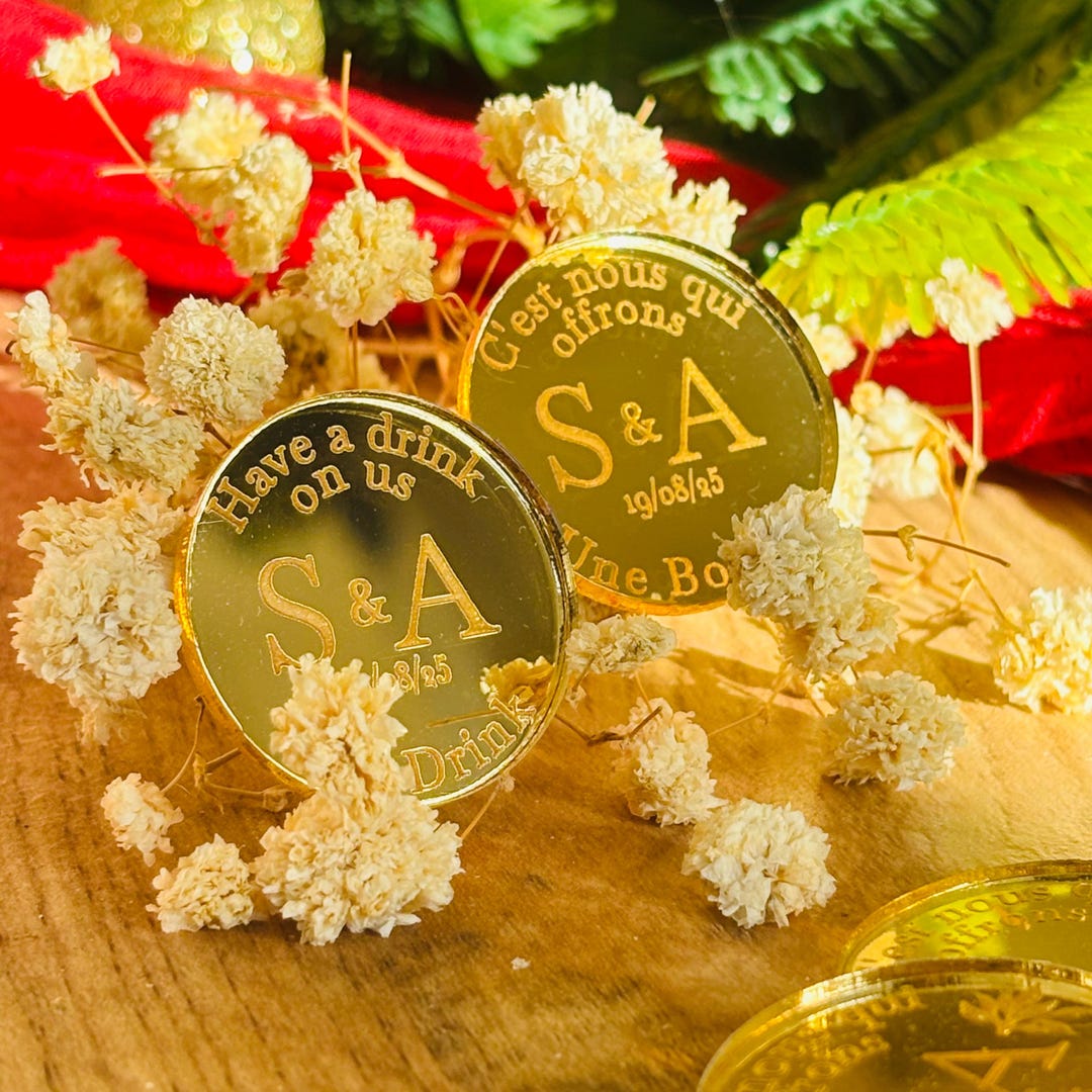 Personalized Wedding or Party Drink Token With Couple Initials and Date ...