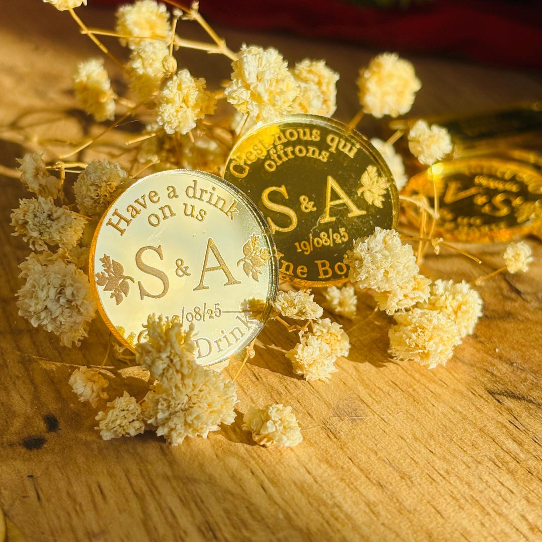 Personalized Wedding or Party Drink Token With Couple Initials and Date ...