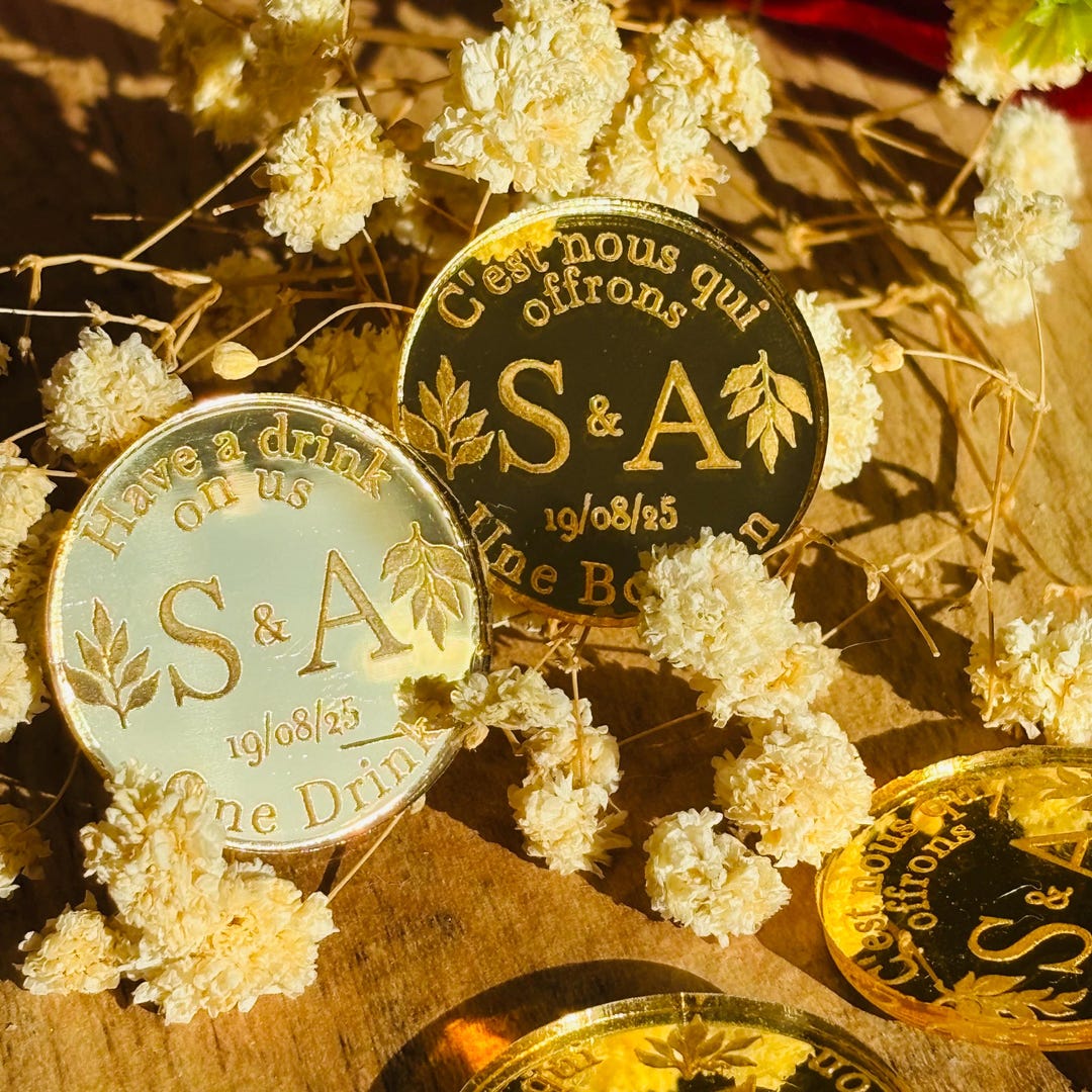 Personalized Wedding or Party Drink Token With Couple Initials and Date ...