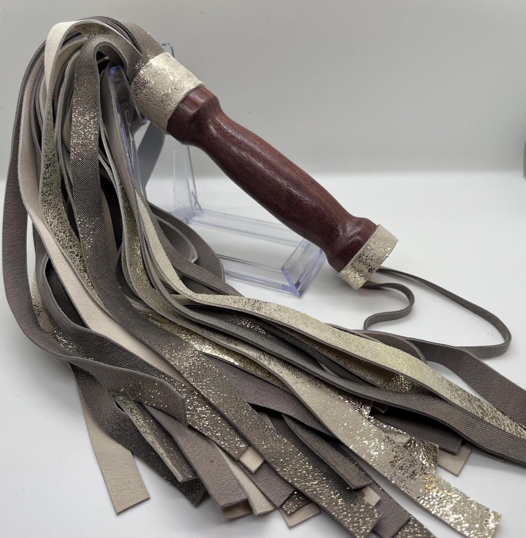 Silver Veil Mini Flogger | 6” Purpleheart Handle | 48 Metallic Kidskin ...