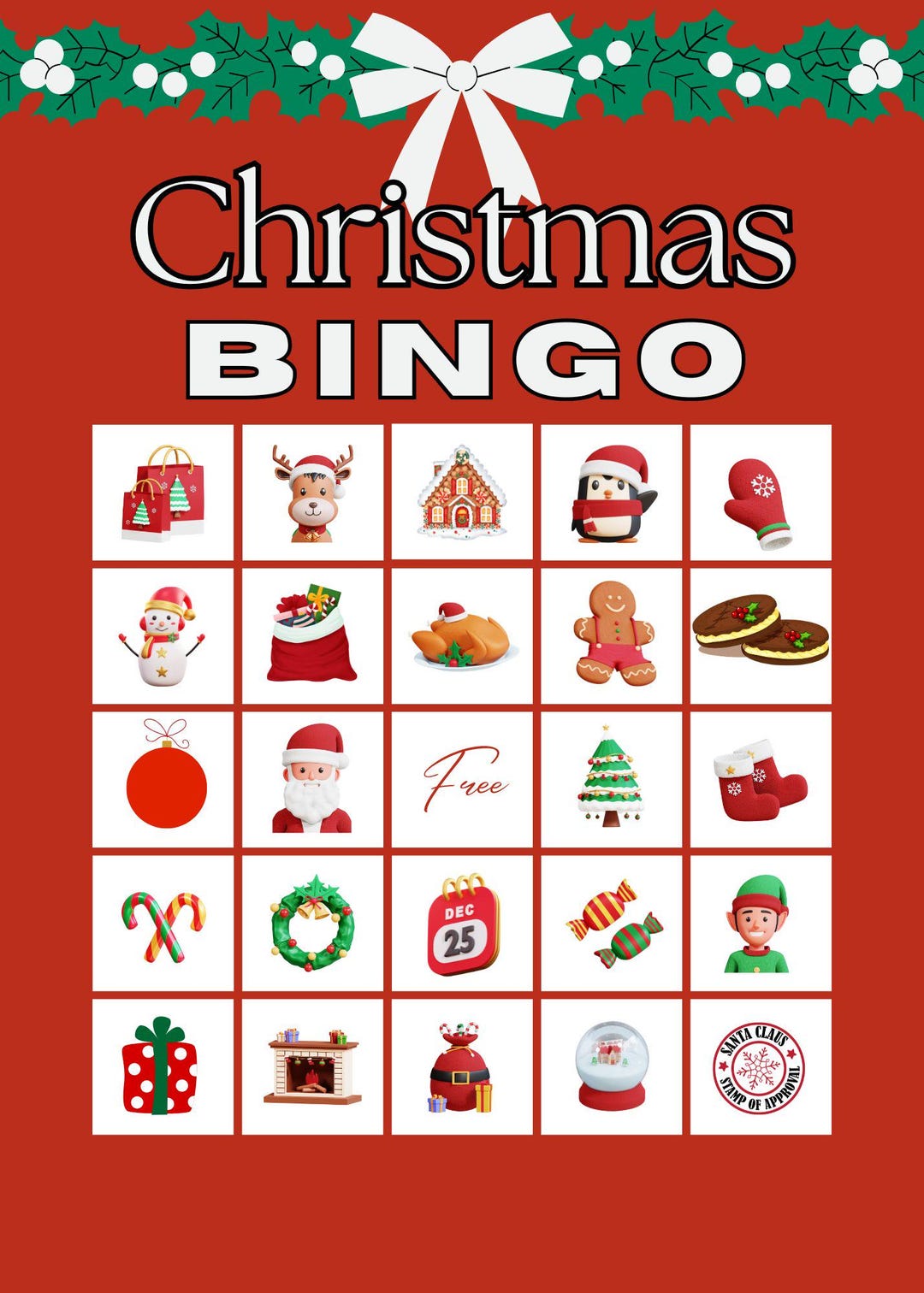 Christmas Bingo Game | 7 Printable Cards + Caller Images | DIY Holiday ...