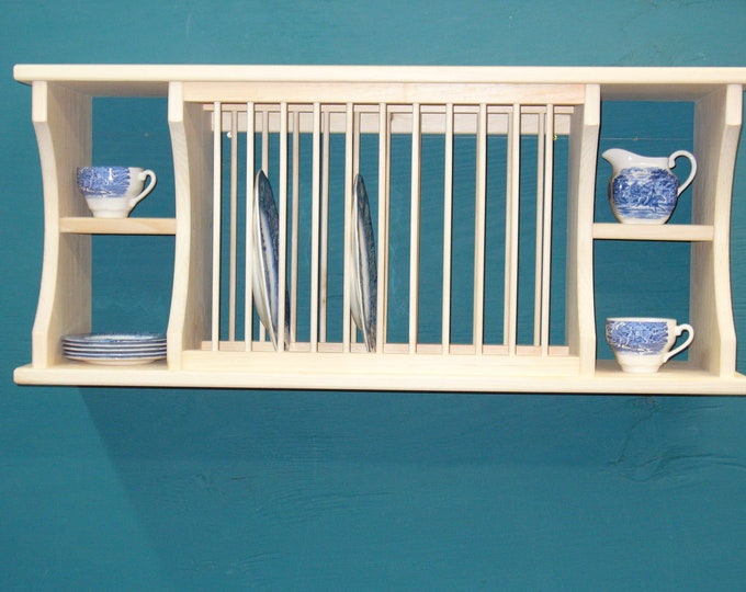 NEW Split Shelf Cabinet Wall Counter Wood Plate Dish Rack Mugs Glasses ...