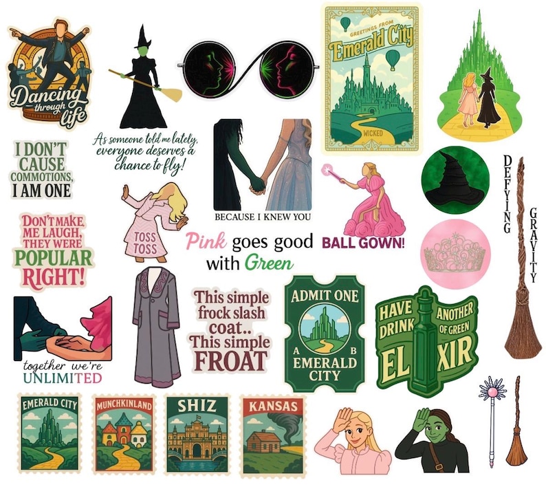 Wicked Movie Inspired Sticker Packs - Etsy