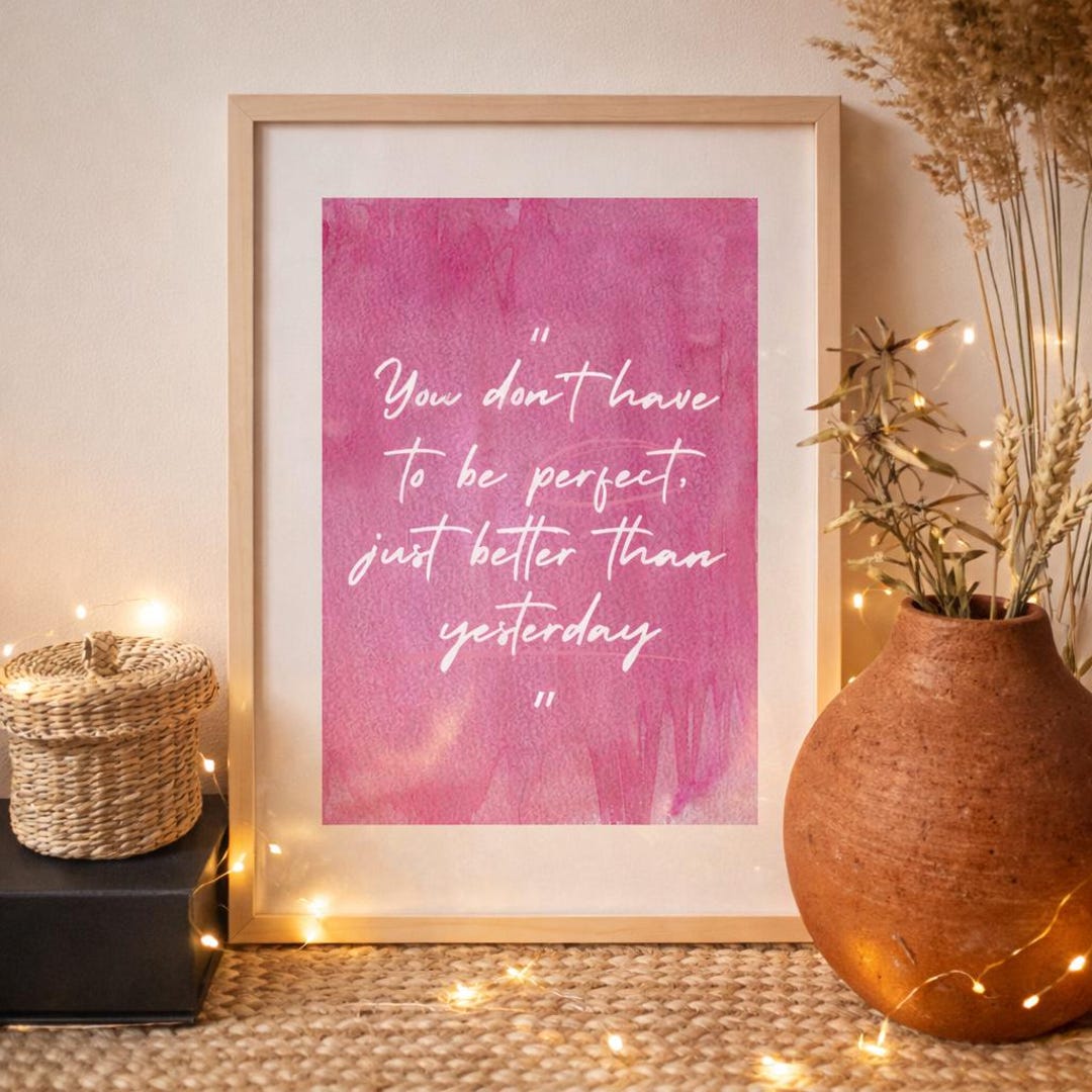Motivational Quote Print | Pink Watercolor Self Growth Poster (digital ...