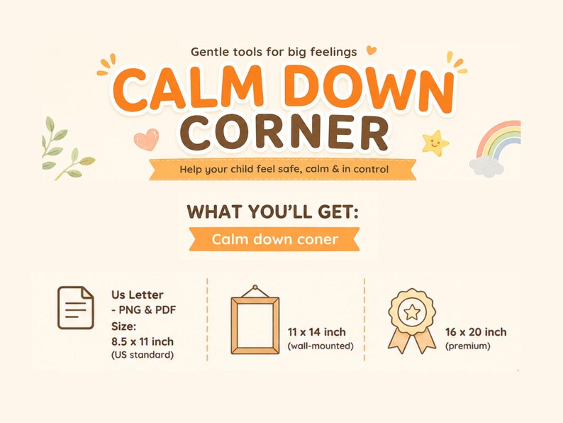 Calm Down Corner Chart, Toddler Emotion Regulation Poster, Montessori ...