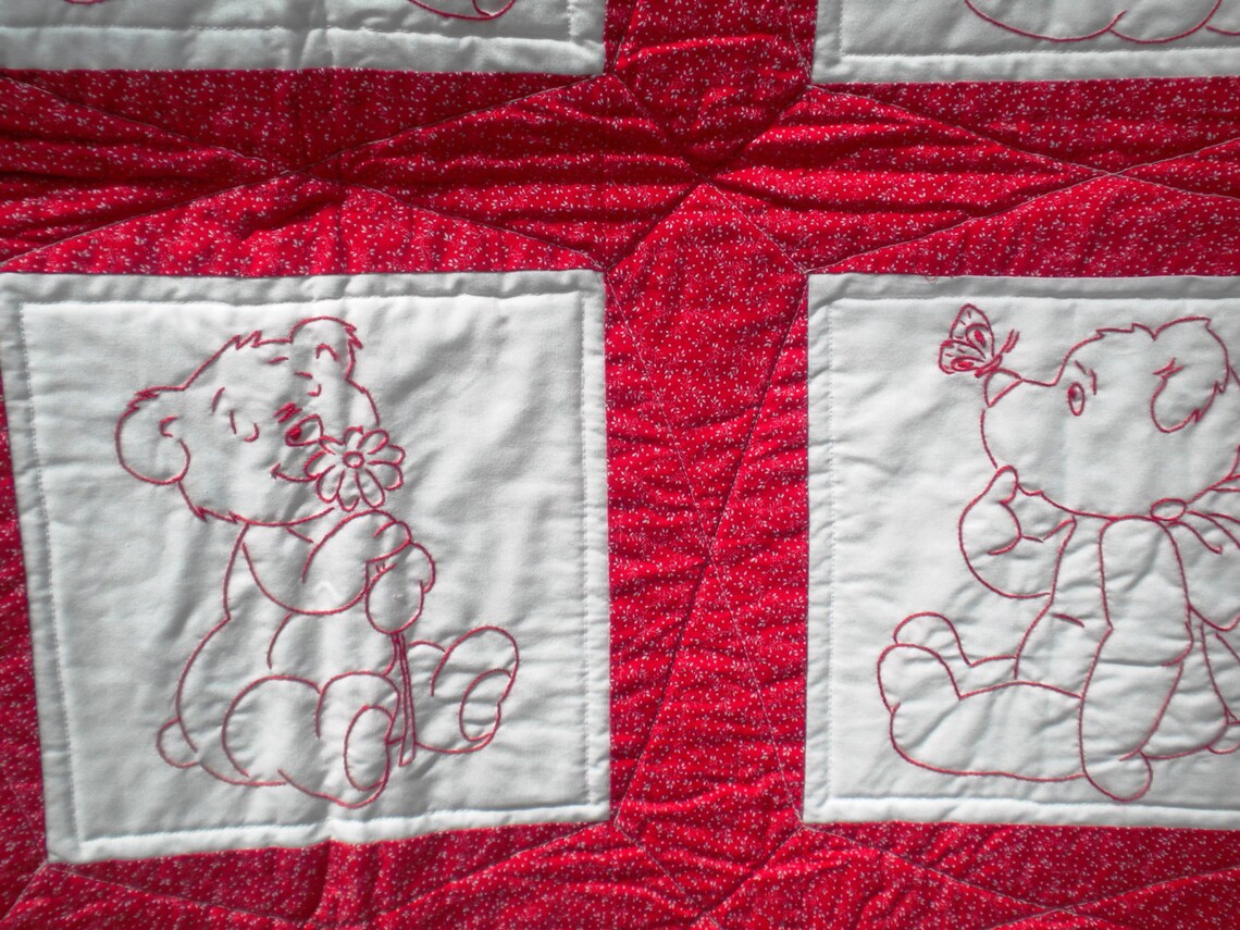 Little Bears in Redwork Baby Quilt/ Toddler Blanket - Etsy
