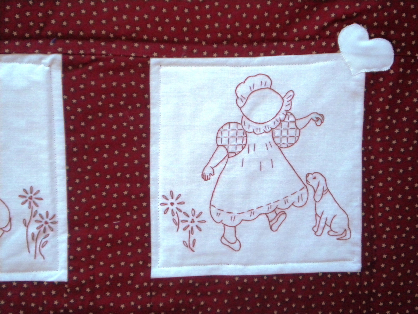 Sunbonnet Sue in Redwork Baby Quilt/ Toddler Blanket Hand Embroidered ...
