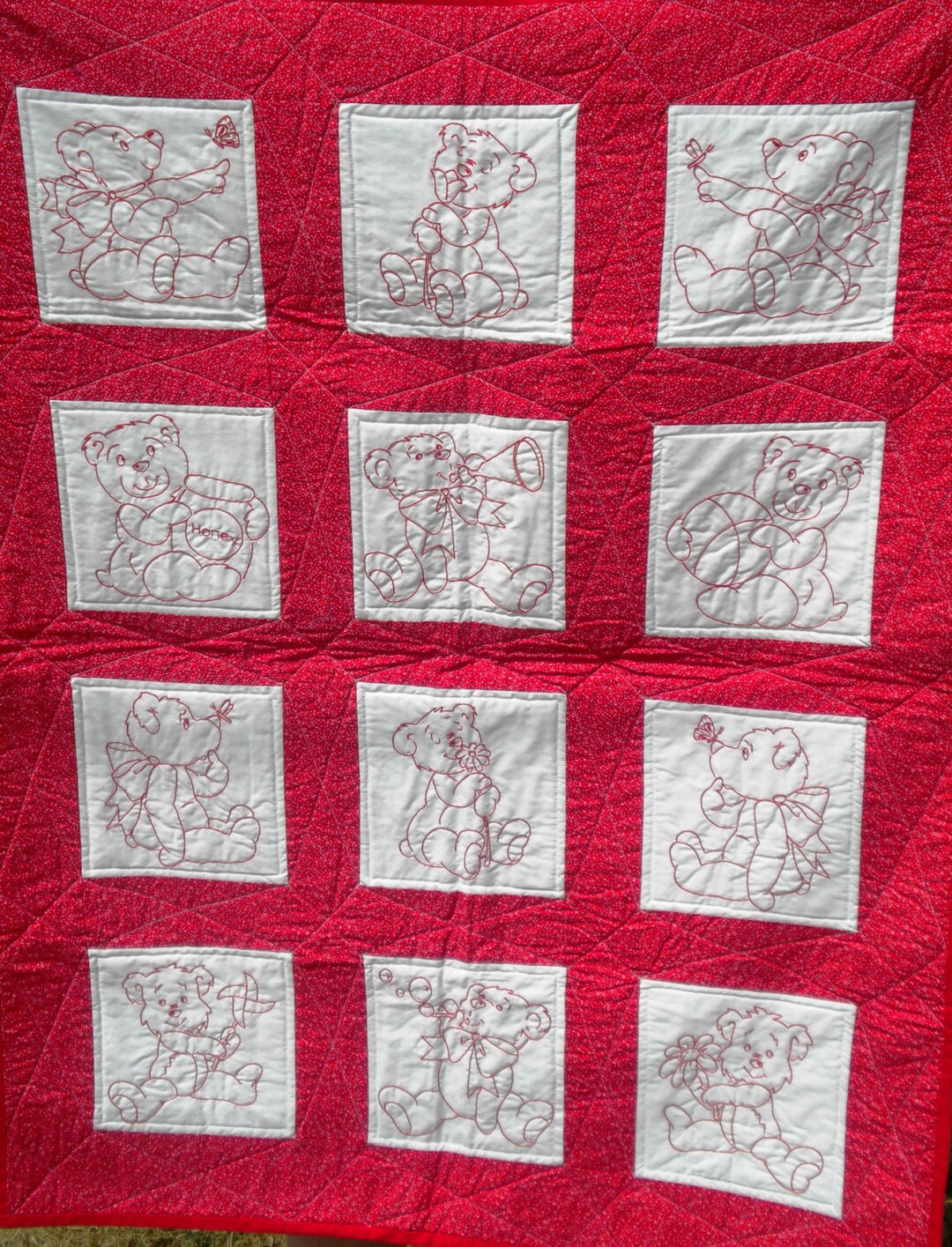 Little Bears in Redwork Baby Quilt/ Toddler Blanket - Etsy