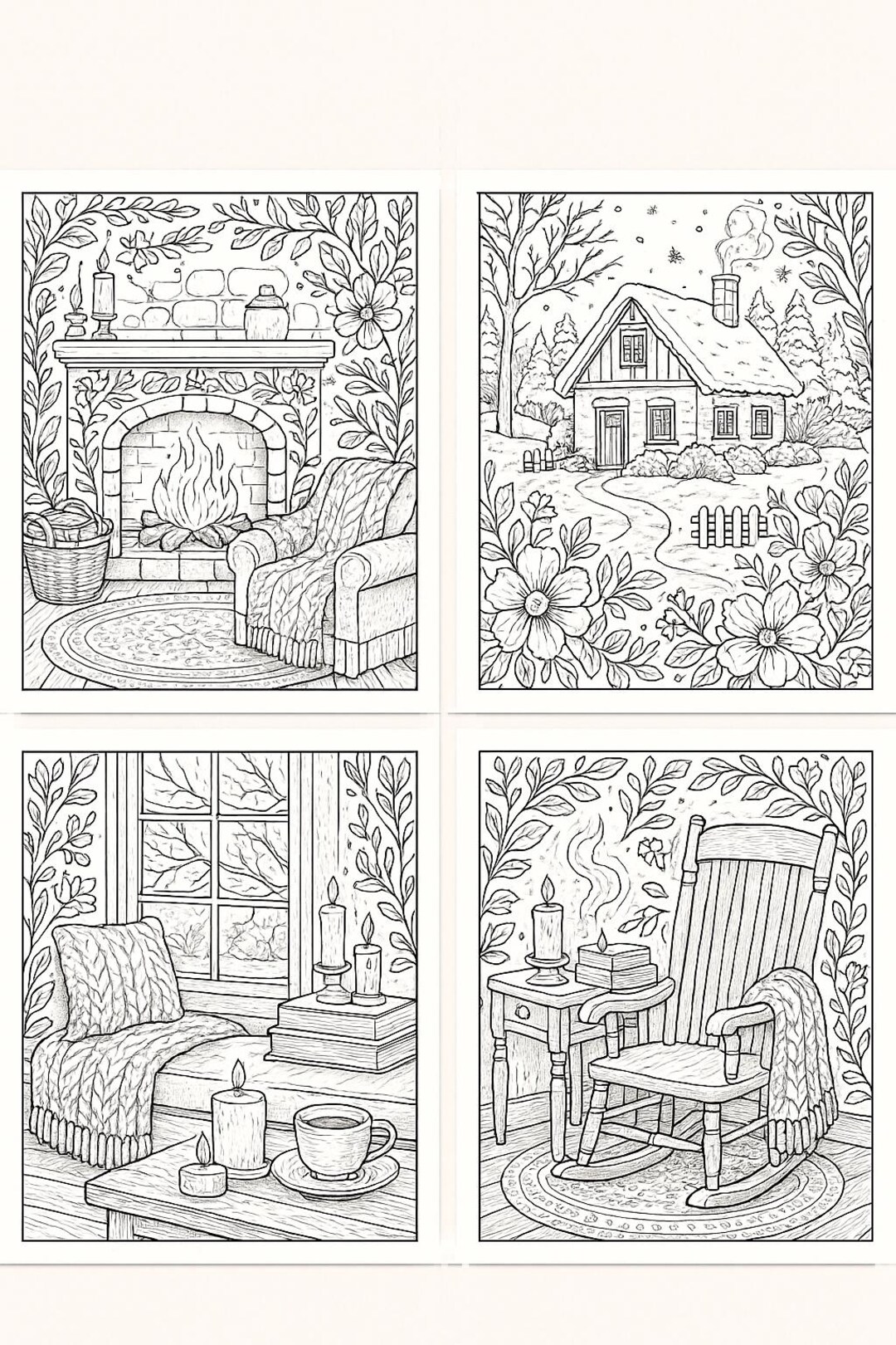 Cozy Winter Coloring Pages Bundle | Hygge Home, Christmas Cottage, Pets ...