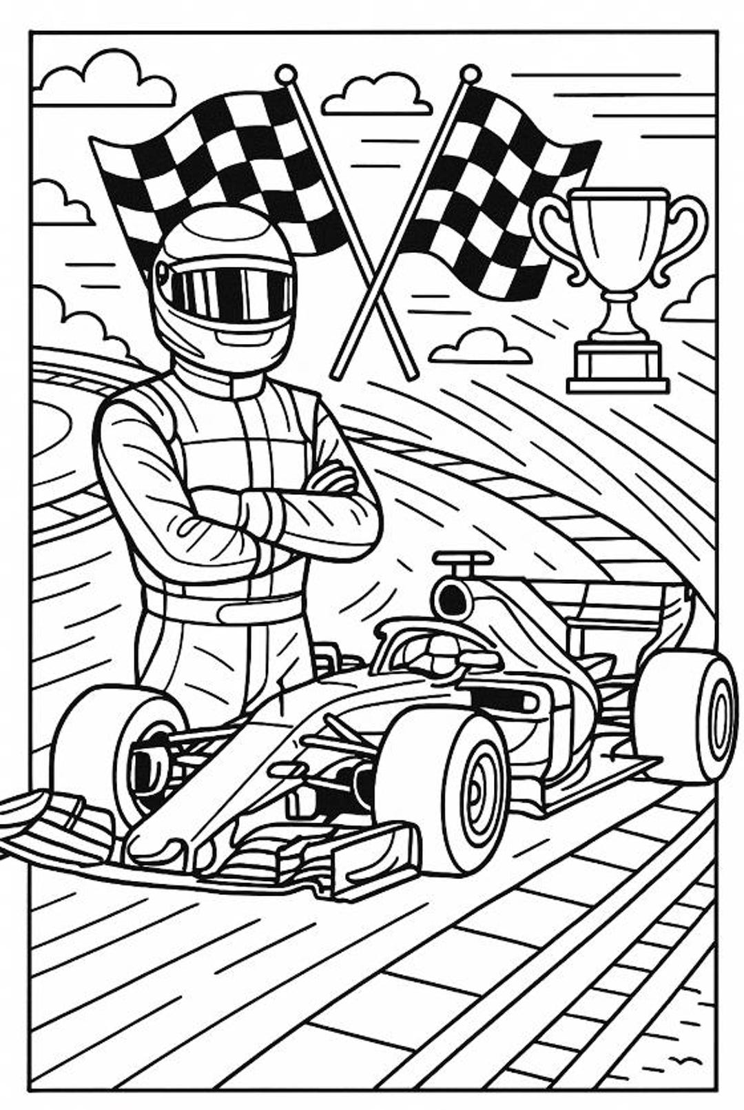 Formula 1 Coloring Page: Race Car & Driver Printable (instant Download ...
