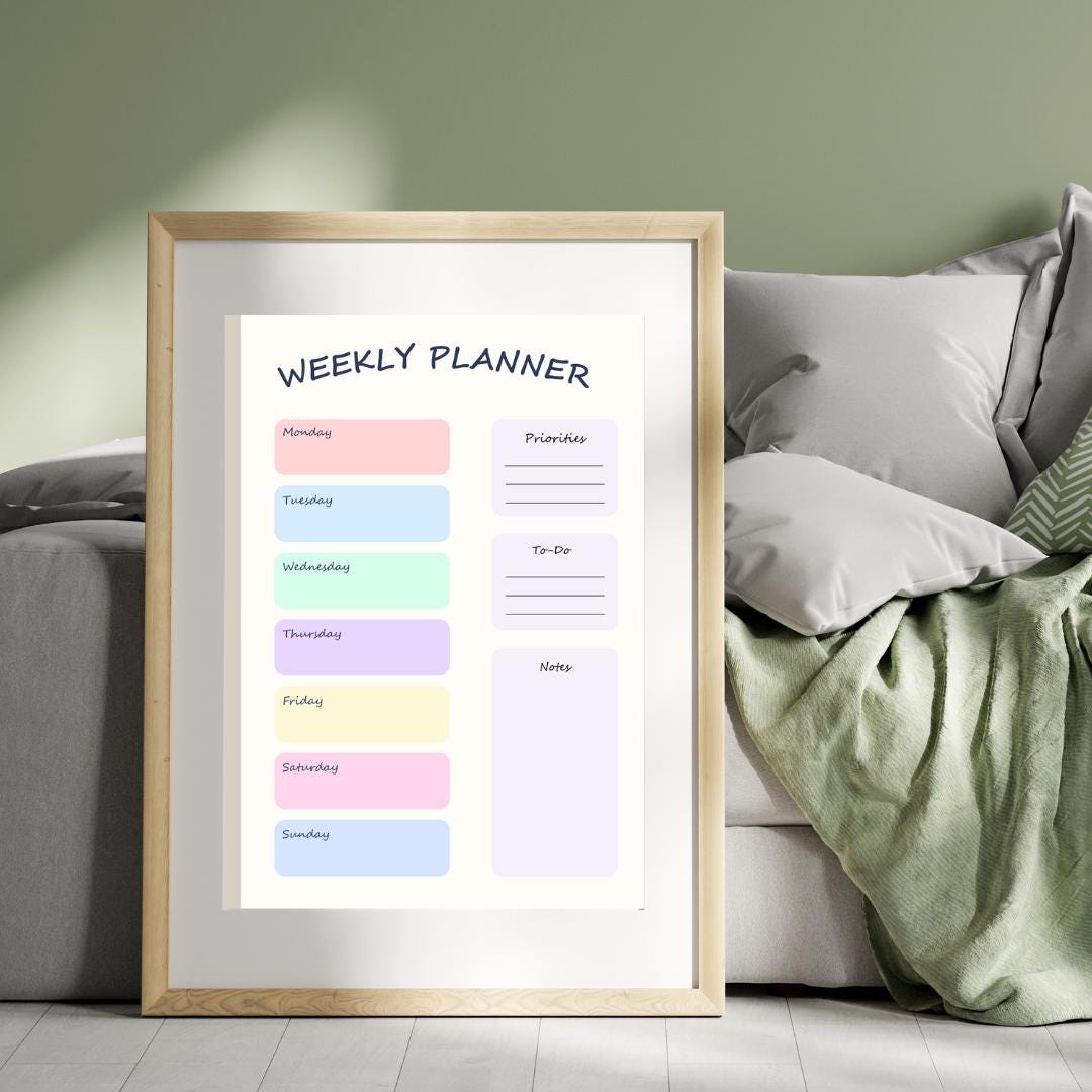 Colorful Weekly Planner Printable | Pastel Weekly Schedule | Priorities ...