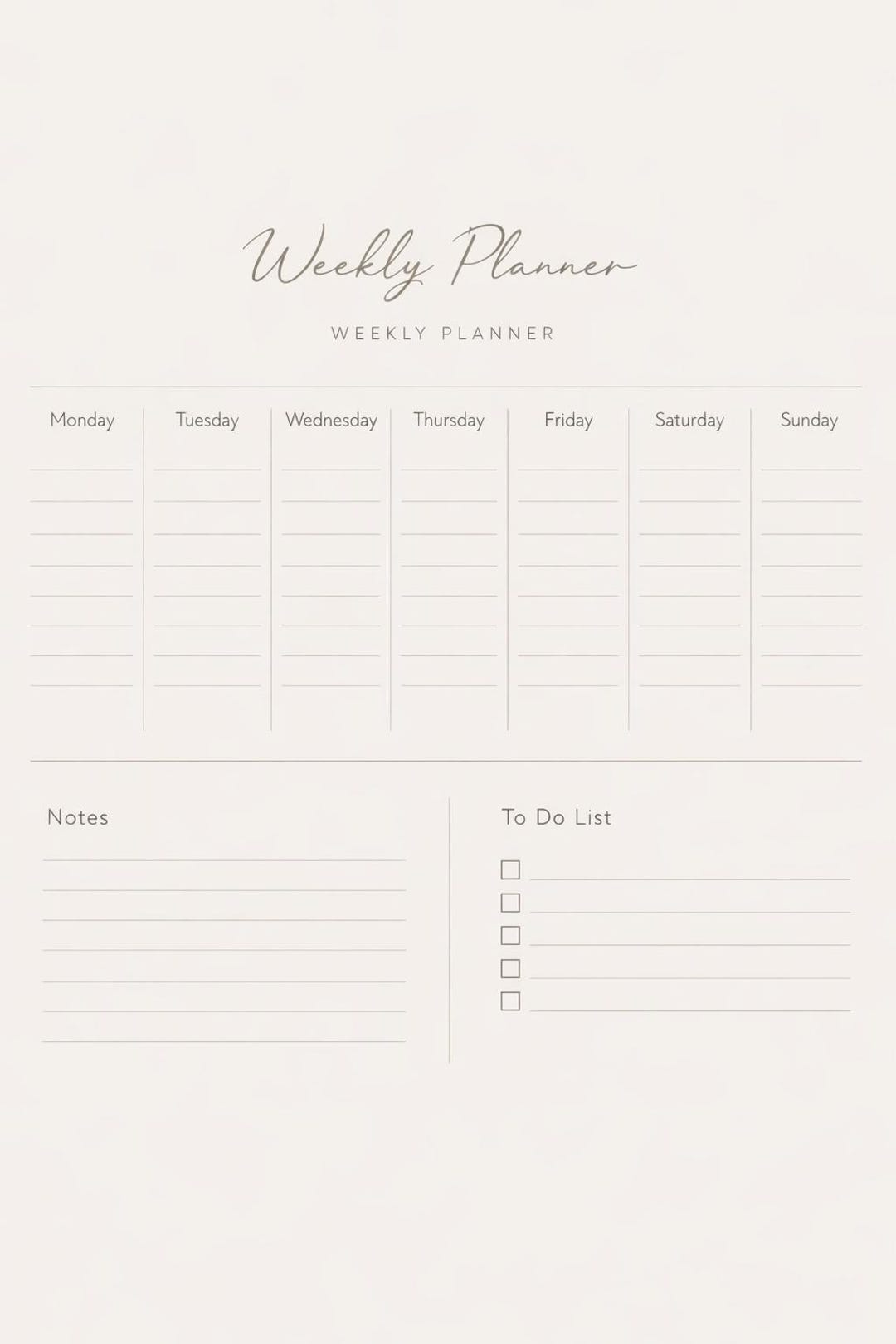 Minimal Weekly Planner Printable | Neutral Weekly Schedule | to Do List ...