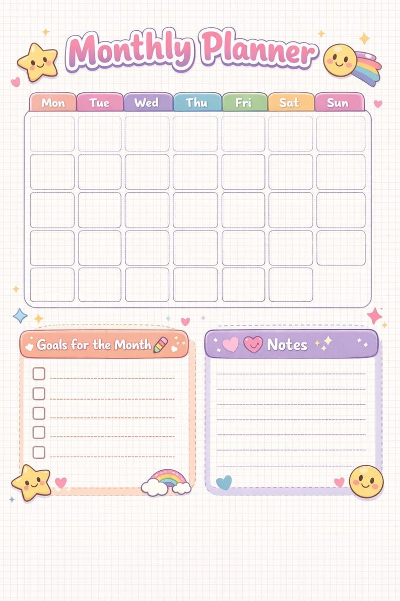 Kawaii Planner Bundle | Daily, Weekly, Monthly (PDF Pattern - Etsy
