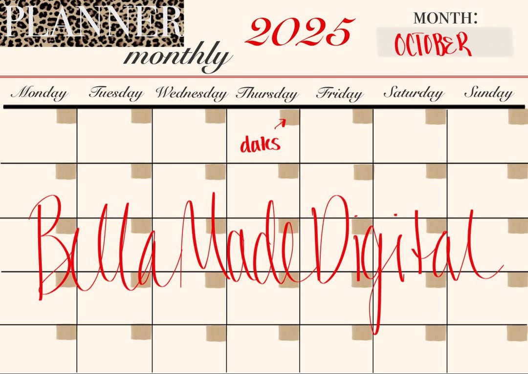 Red and Tan - 2025/2026 Labeled Monthly Calendar - Etsy
