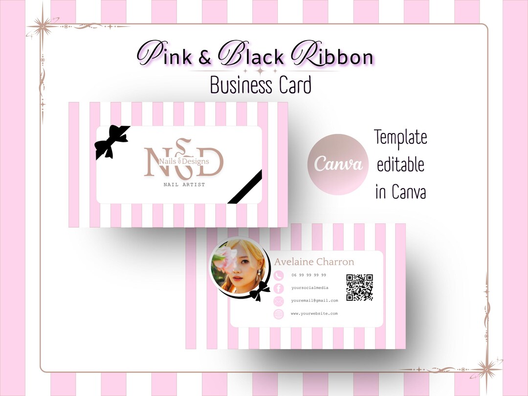 Pink Ribbon Business Card Template, Elegant Beauty Design (editable ...