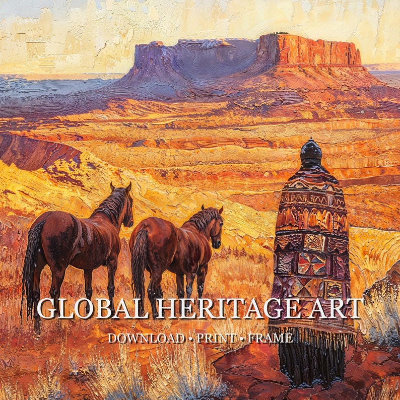Southwestern Heritage Landscape Wall Art, Cultural Desert Scene Digital ...