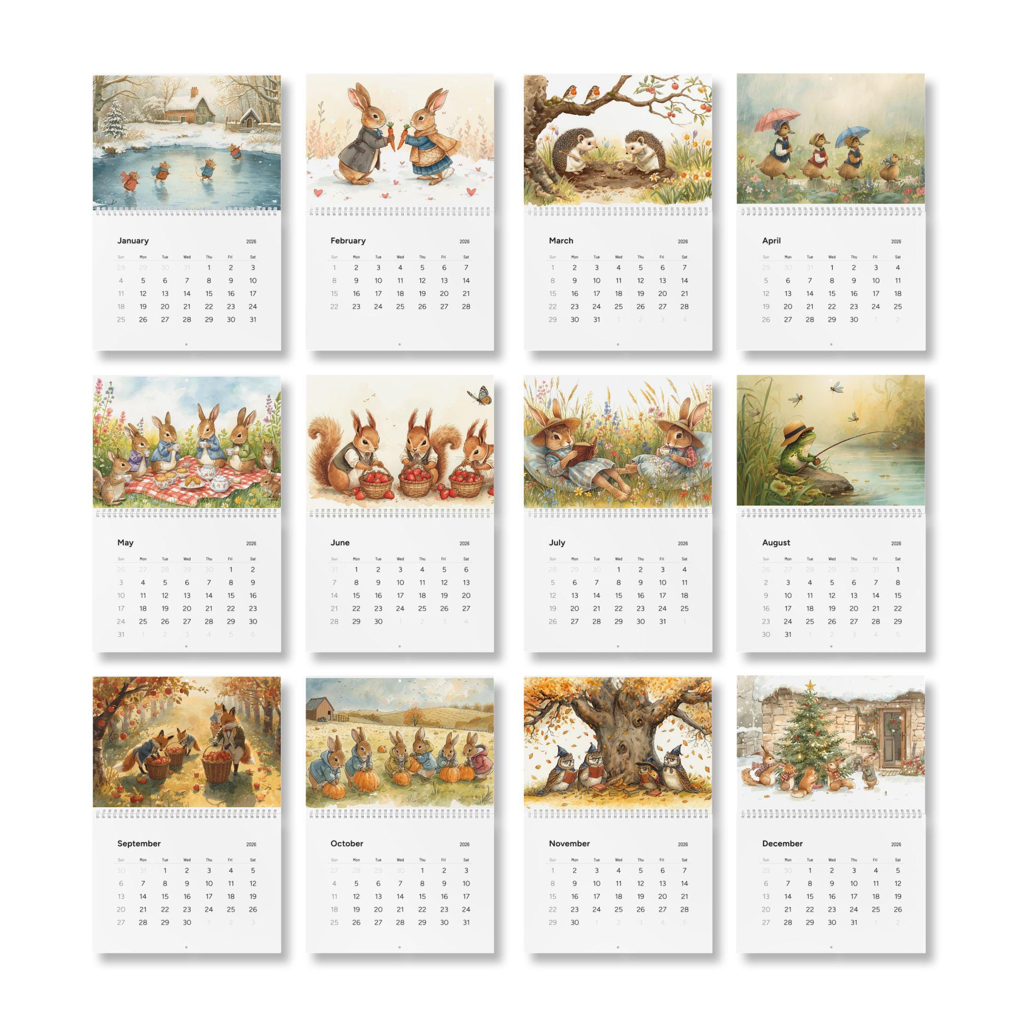 Charming Illustrated Wall Calendar 2026, Whimsical Nature Scenes With ...