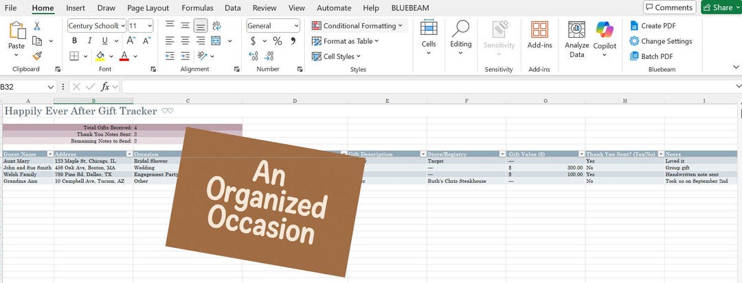 Wedding Gift Tracker | Wedding Excel Spreadsheet | Thank You Organizer ...