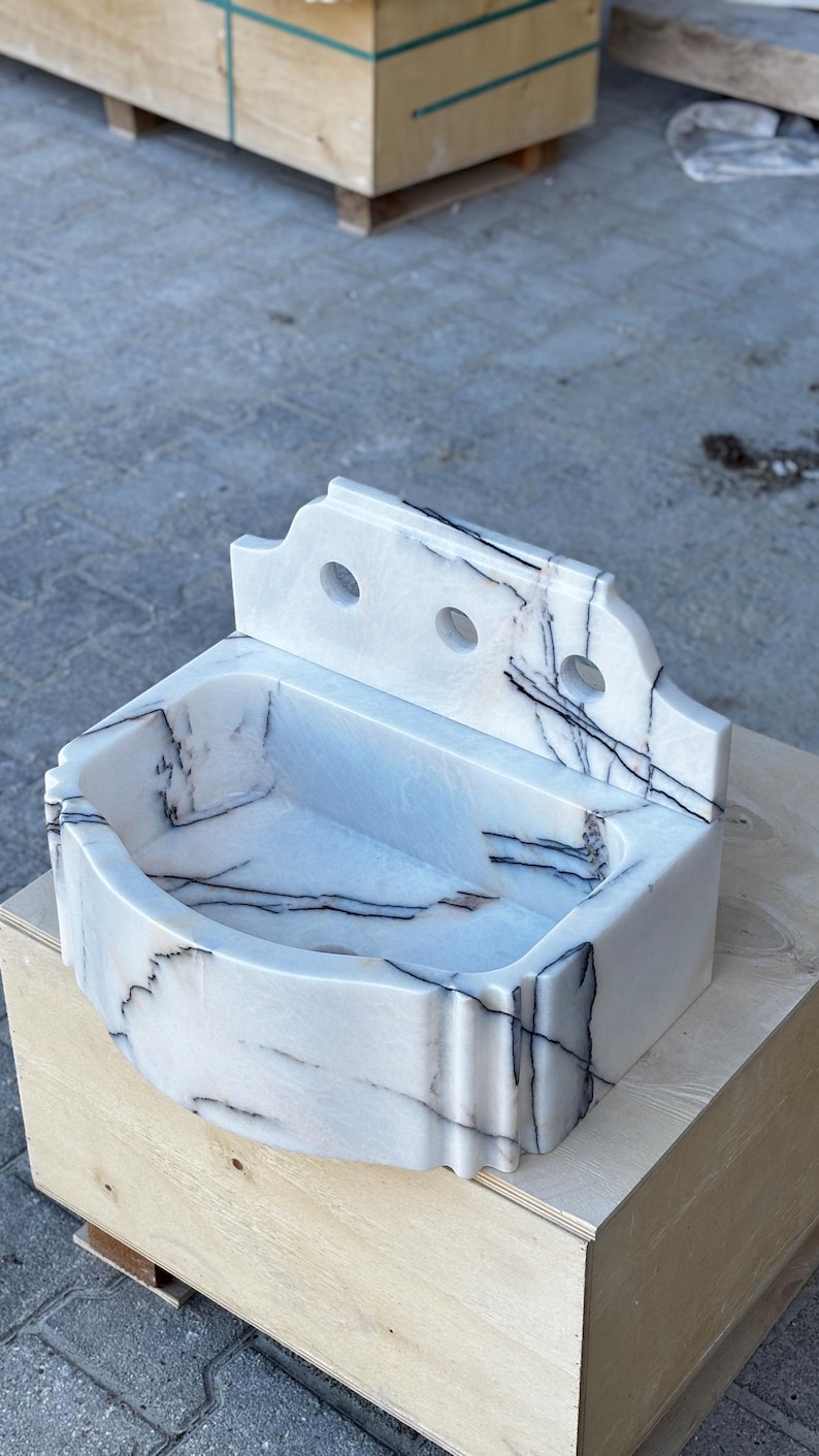 Calacatta Lilac Marble Sink | Wall Mounted Natural Stone Basin - Etsy