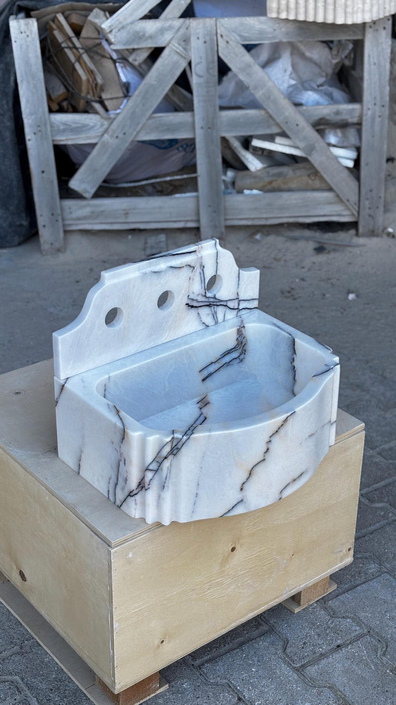 Calacatta Lilac Marble Sink | Wall Mounted Natural Stone Basin - Etsy