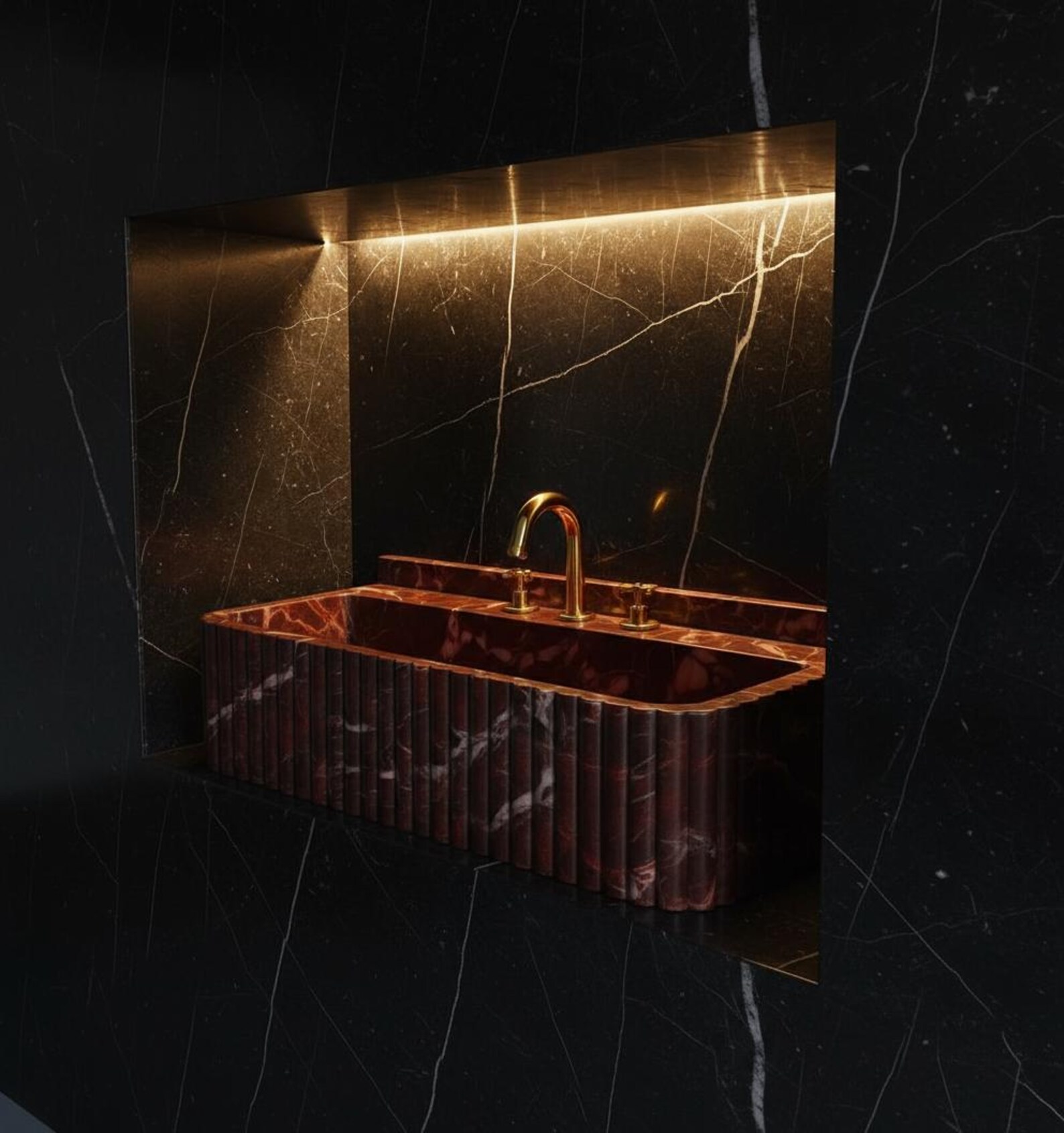 Rosso Levanto Marble Sink: Handcrafted Fluted Red Stone Basin - Etsy
