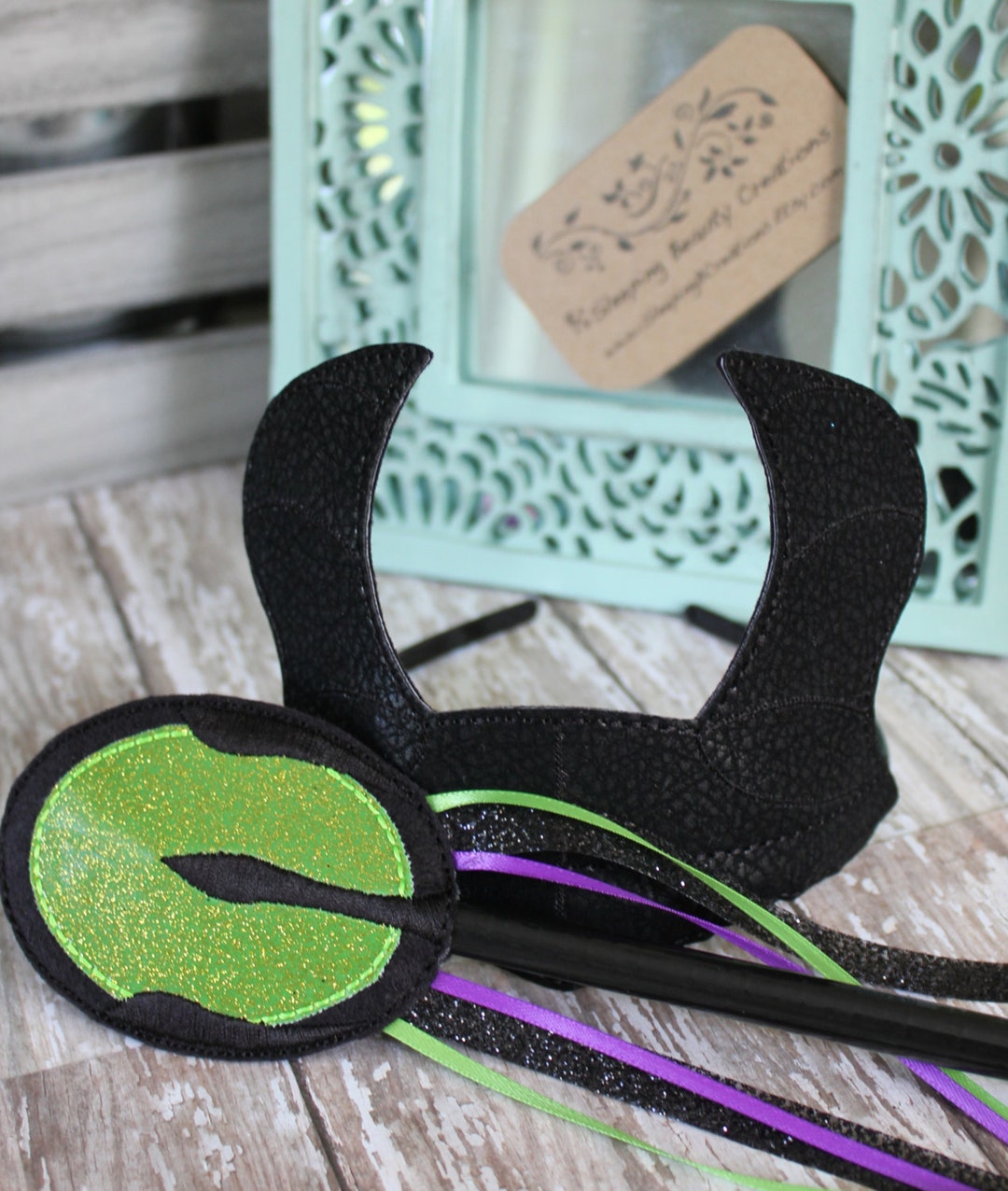 Maleficent Horns and Staff Set - Glitter and Leather Dress up ...