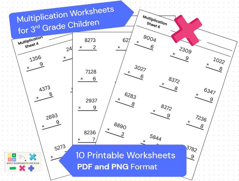 10 Easy to Print Worksheets for 3 and 4 Digit Multiplication for 3rd ...