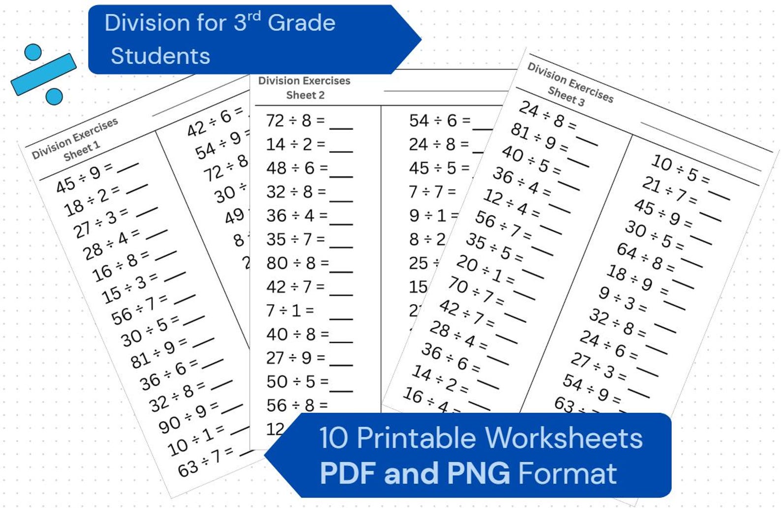 10 Easy to Print Math Worksheets for Division With 2-9 for 3rd Grade ...