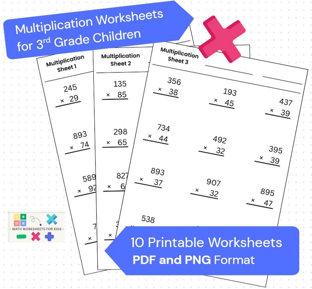 10 Easy to Print Worksheets for 3 and 4 Digit Multiplication for 3rd ...