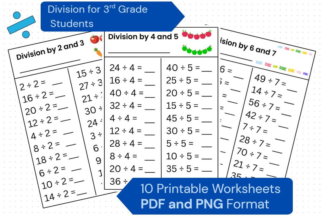 10 Easy to Print Math Worksheets for Division With 2-9 for 3rd Grade ...