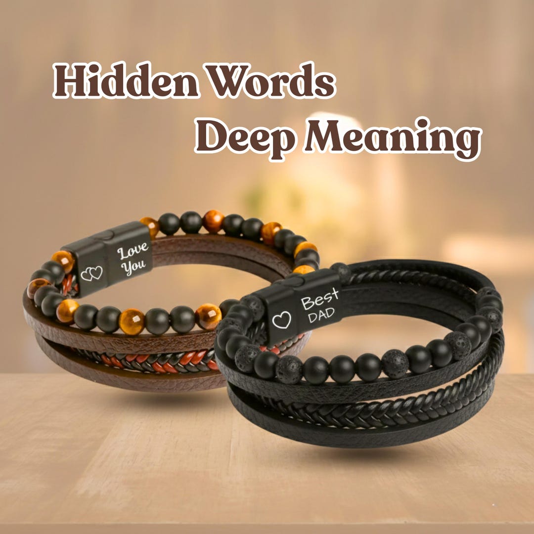 Men's Hidden Message Braided Leather Beaded Bracelet, Tiger Eye Stone ...