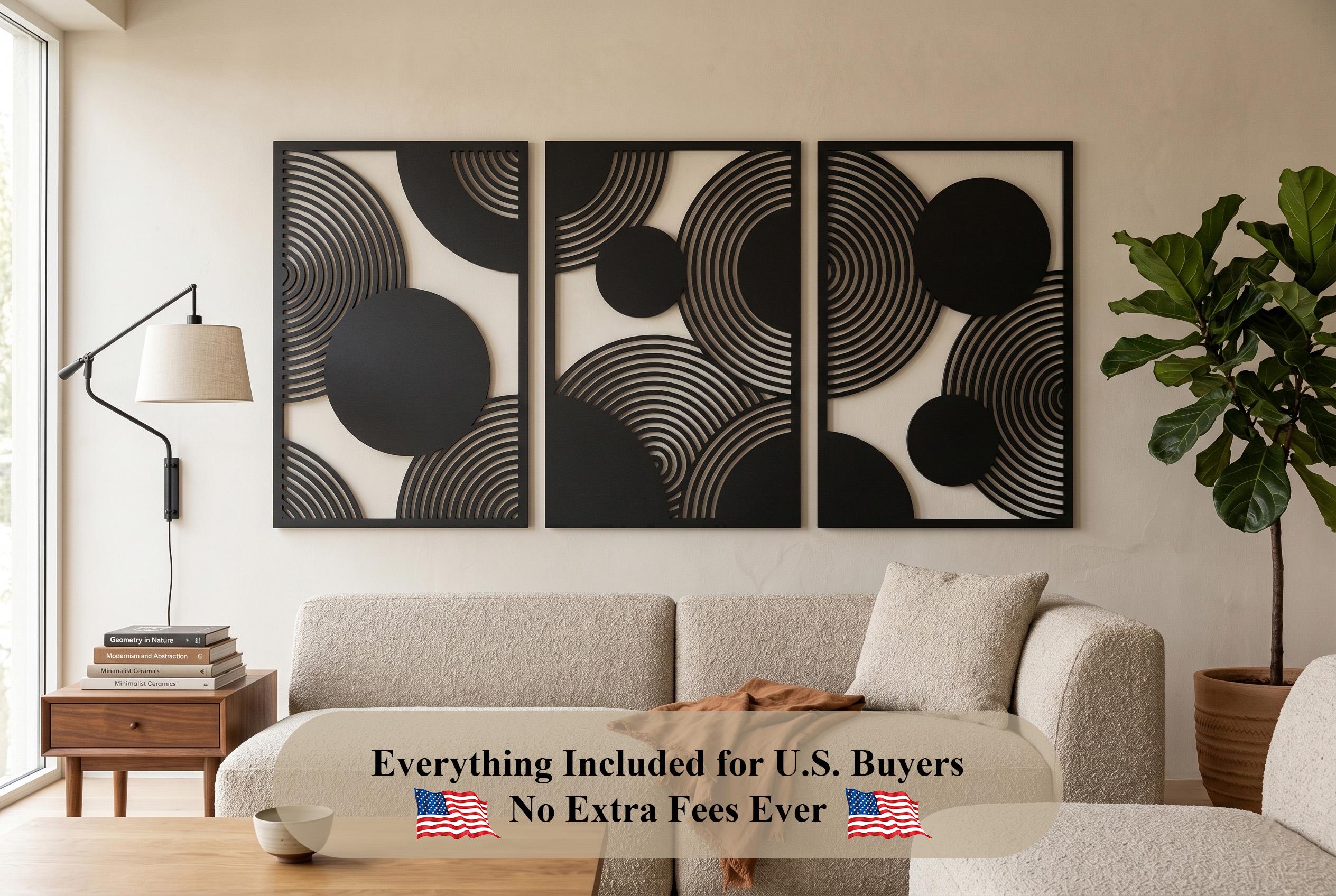 Rectangular Geometric Wood Wall Art Set: 3 Piece Set Panel Wooden Wall ...