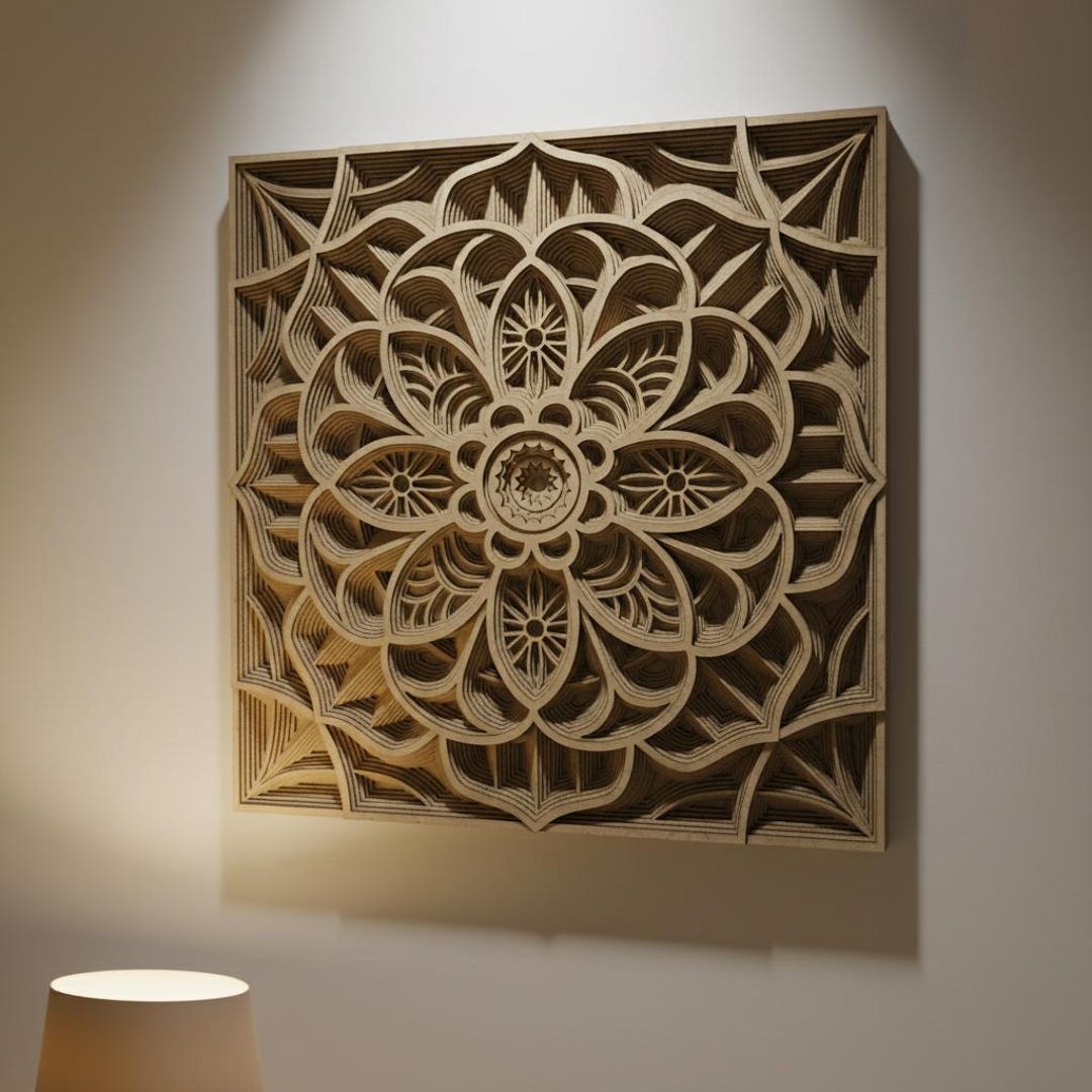 Square Wall Art: 3D Geometry Wood Art, Multilayer Decor for Living Room ...