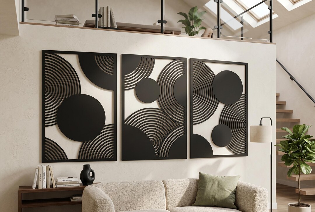 Rectangular Geometric Wood Wall Art Set: 3 Piece Set Panel Wooden Wall ...