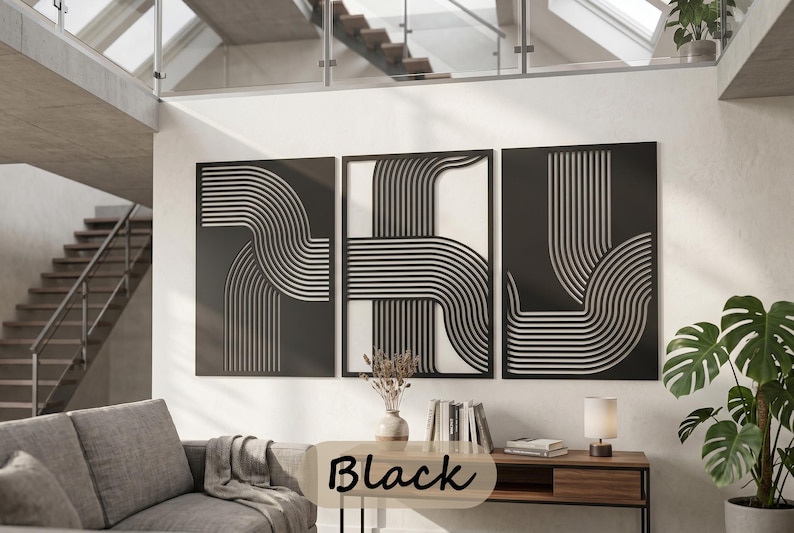 Large Mid Century Wall Art Set of 3: Sculptural Wood Decor - Etsy