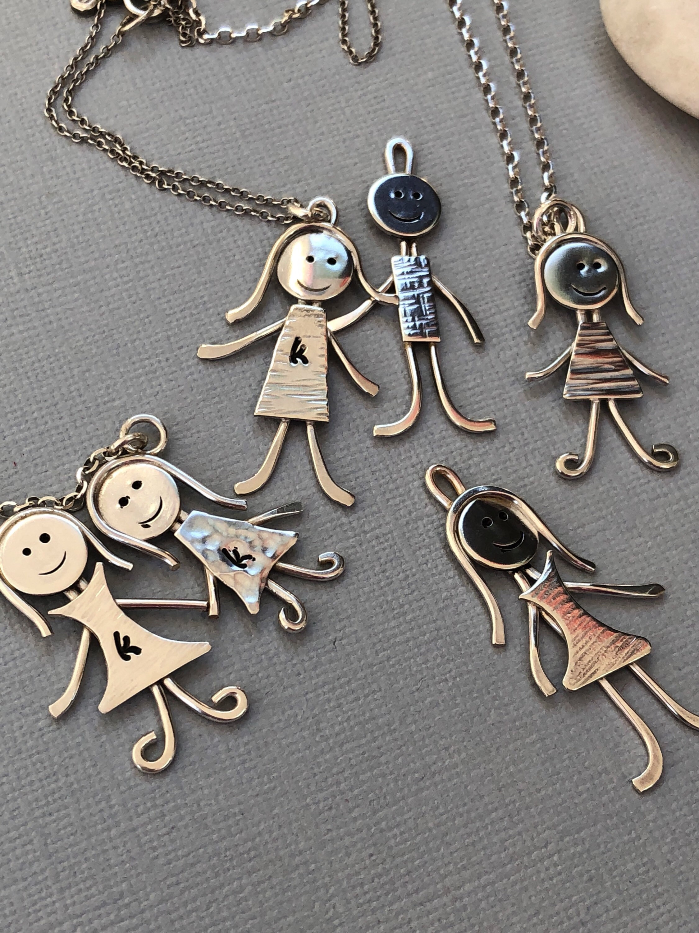 Gift for Mom silver necklace with kids Stick figure | Etsy