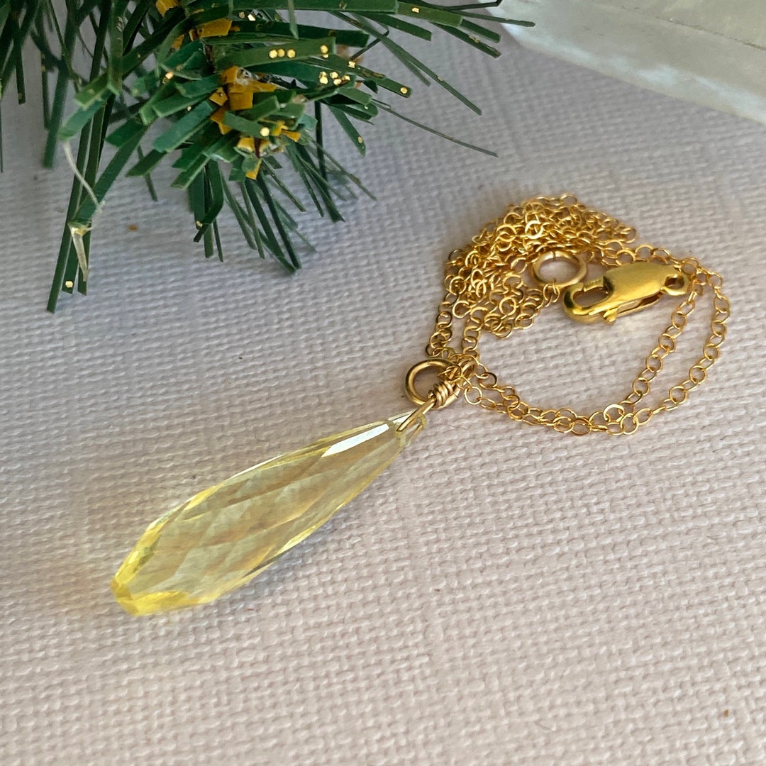 Lemon Quartz Drop Necklace: Dainty 14k Gold Filled Chain - Etsy