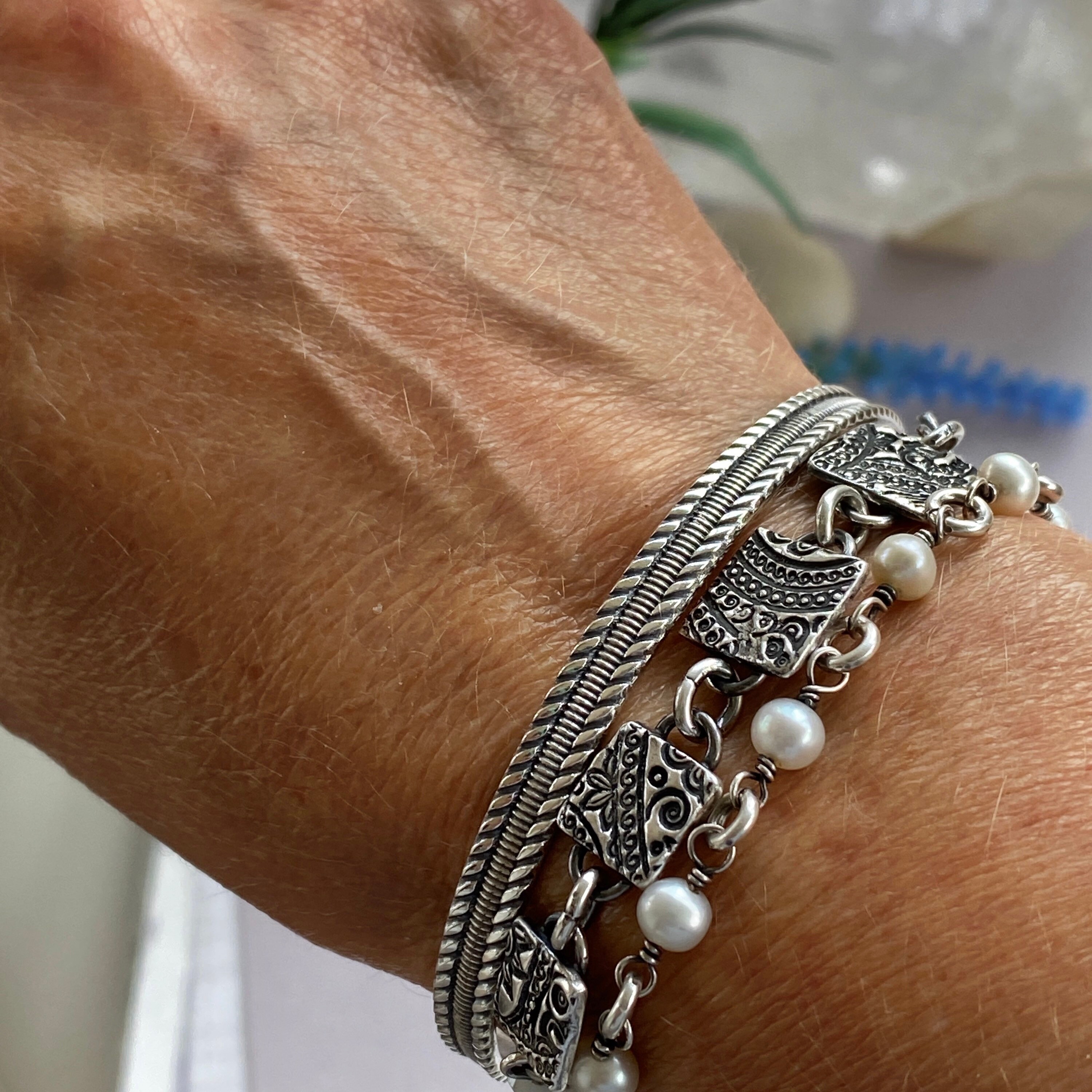 Textured Sterling Silver Cuff Bracelet: Antiqued Stackable Design - Etsy