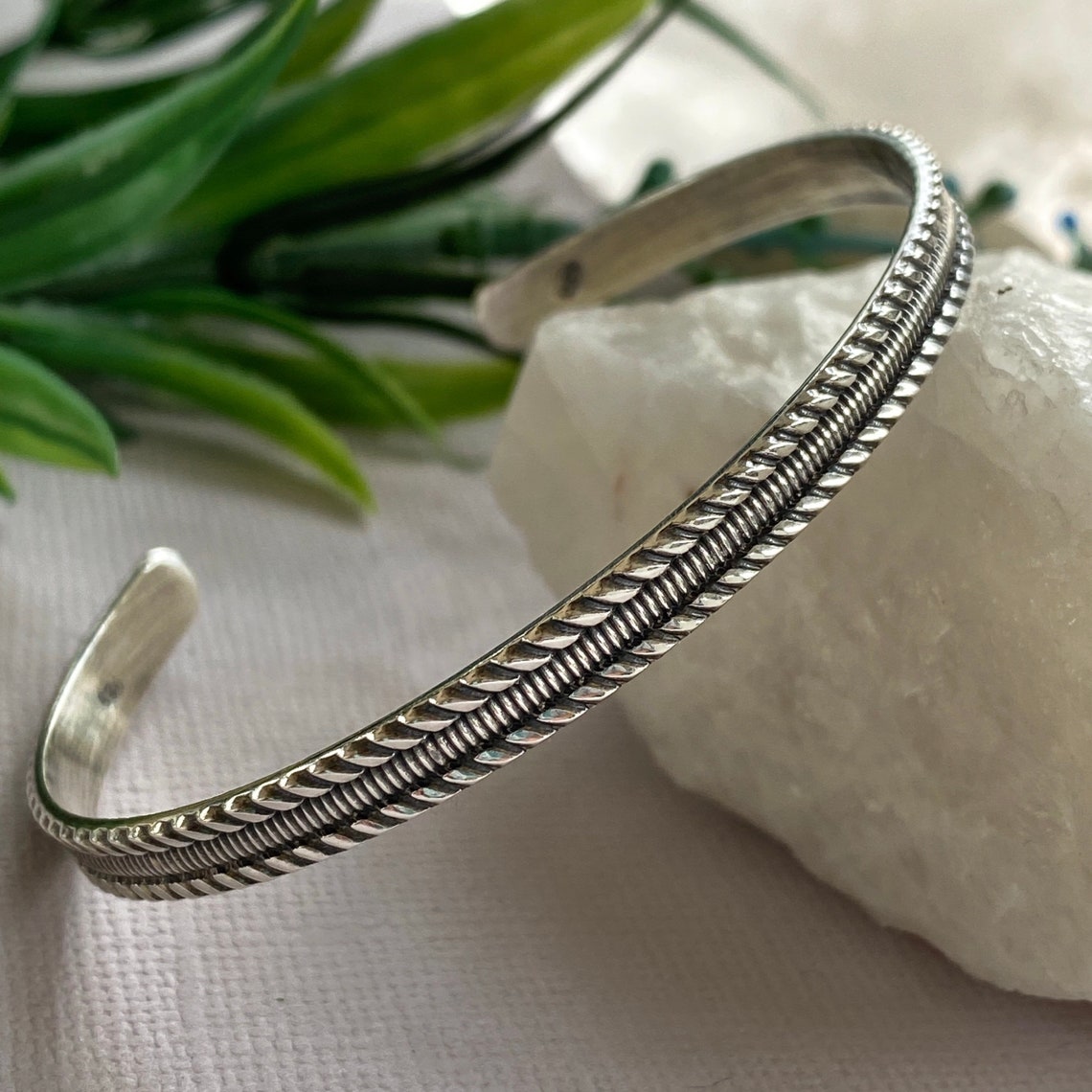 Textured Sterling Silver Cuff Bracelet: Antiqued Stackable Design - Etsy