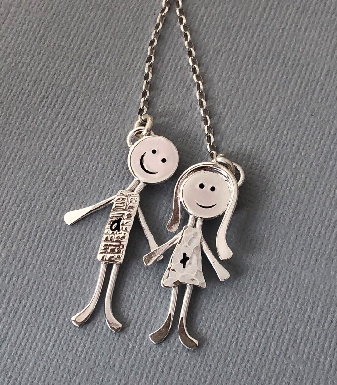 Gift for Mom Silver Necklace With Kids, Stick Figure Necklace, Stick ...