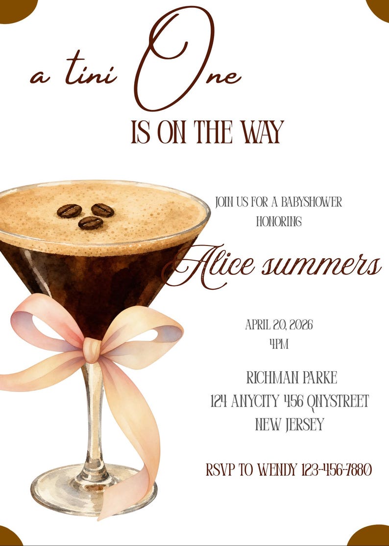 Espresso Martini Baby Shower Invitation | A Tini One is on the Way ...