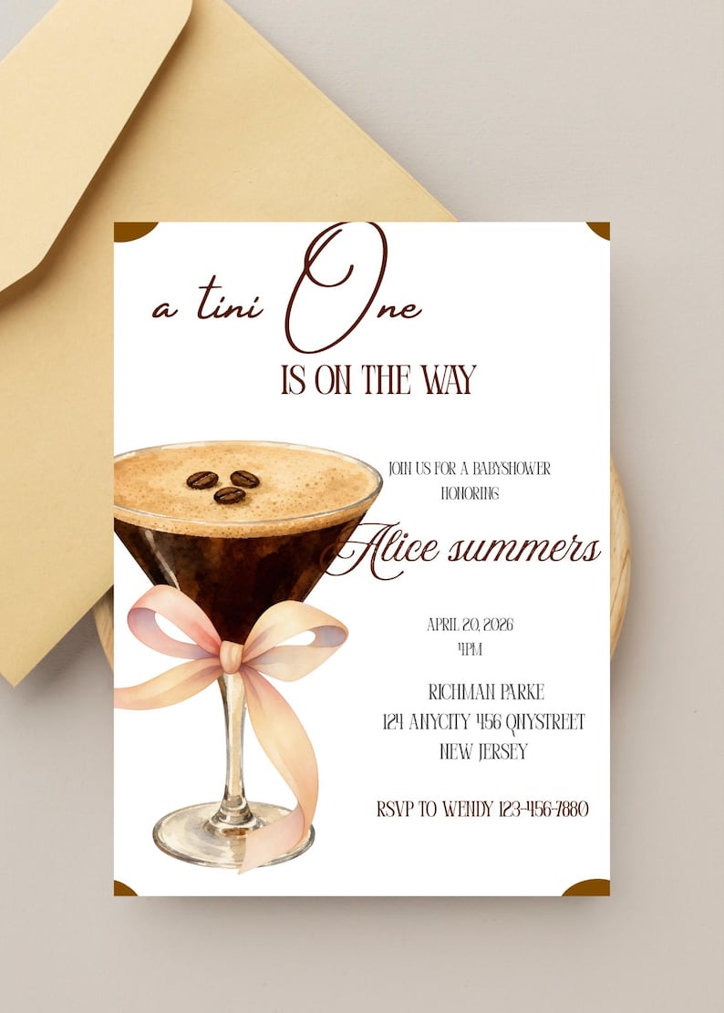 Espresso Martini Baby Shower Invitation | A Tini One is on the Way ...