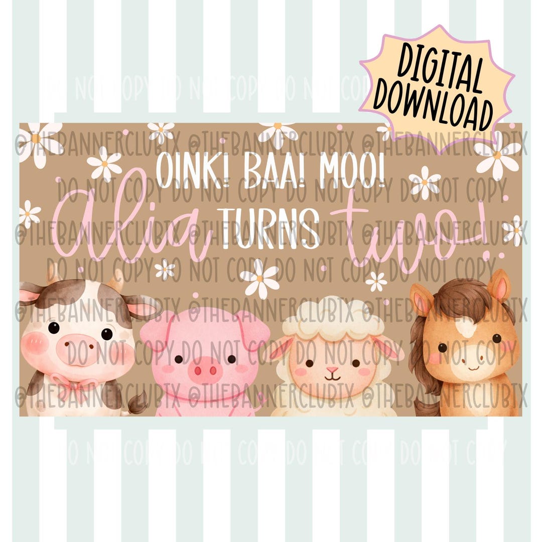 Oink Baa Moo Two Banner Template | DIGITAL FILE | Farm Second Birthday ...