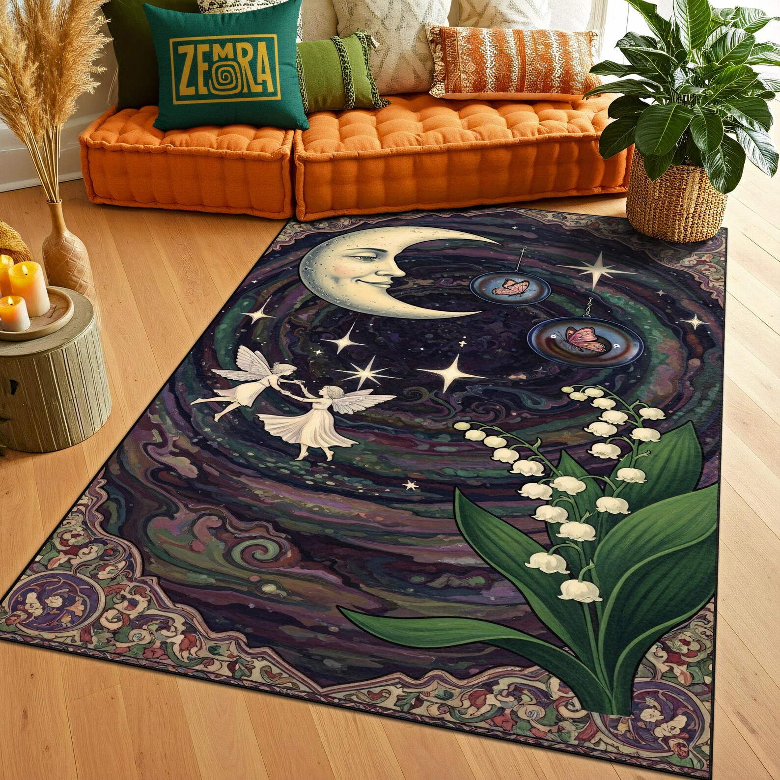 Art Nouveau Moon Fairy Rug – Vintage Celestial Carpet With Fairies ...