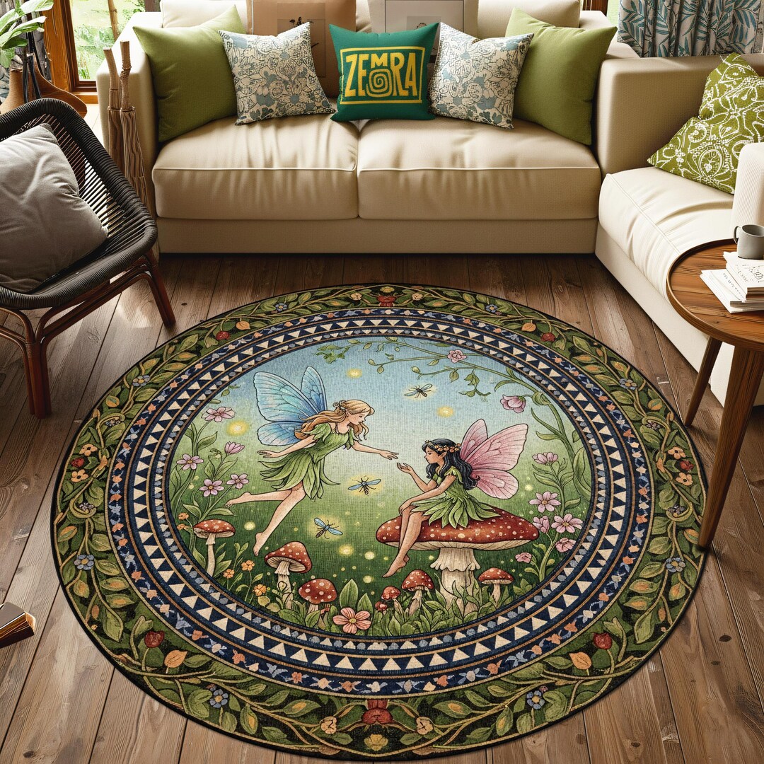 Fairy Rug Round Carpet Enchanted Forest Design Whimsical Boho Decor ...