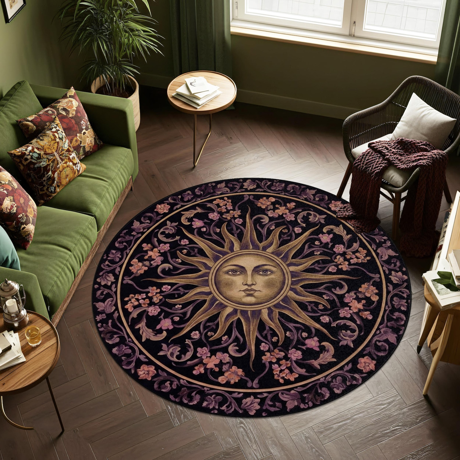 Purple Celestial Sun Rug, Whimsigoth Round Mat, Witchy Home Decor ...