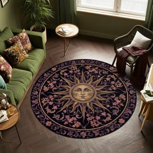 Purple Celestial Sun Rug, Whimsigoth Round Mat, Witchy Home Decor ...