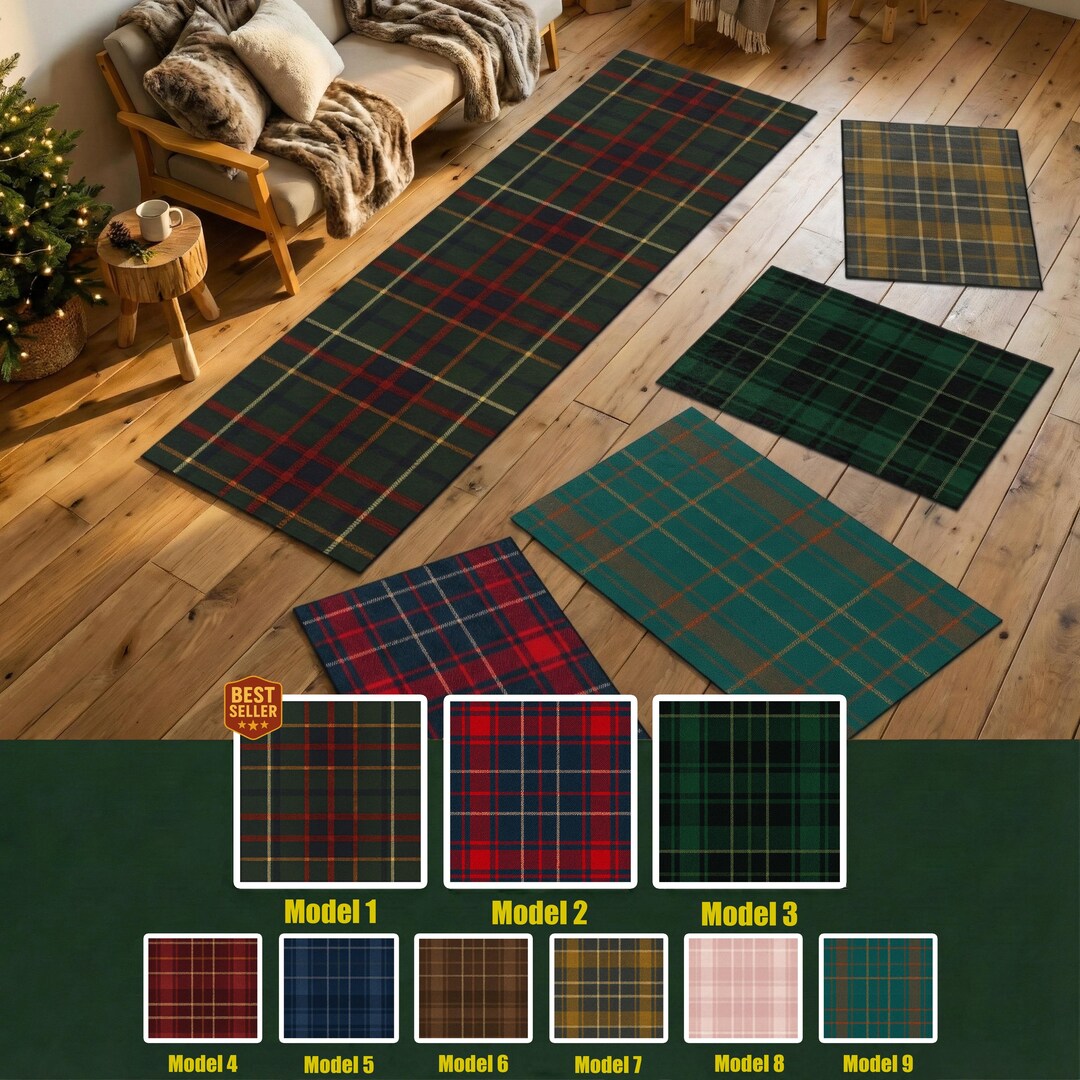 Tartan Plaid Rug for Christmas Cabin Decor, Cozy Lodge Area Carpet, Red ...