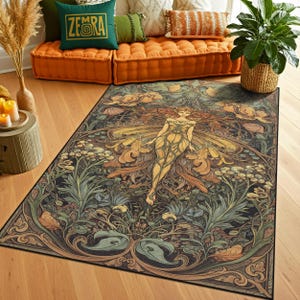 Fairy Art Nouveau Rug, Botanical Forest Carpet, Enchanted Boho Nature ...