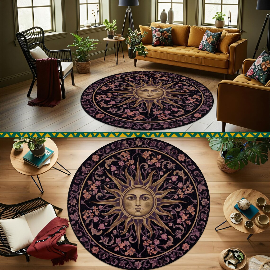 Purple Celestial Sun Rug, Whimsigoth Round Mat, Witchy Home Decor ...